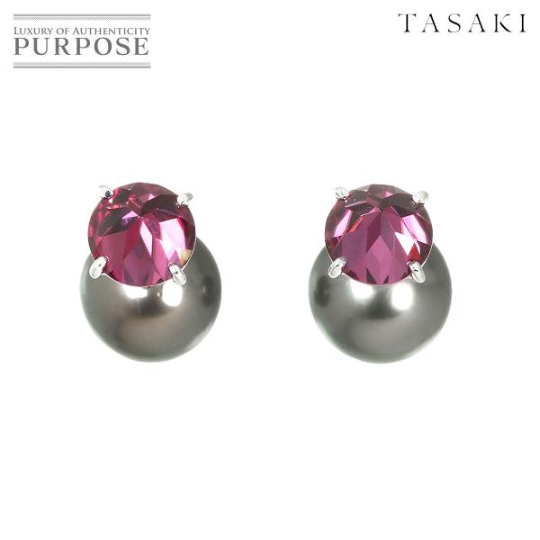 タサキ TASAKI リファインド リベリオン 黒蝶真珠 9.3mm ガーネット ピアス K18 WG 750 パール Earrings Pierced【証明書】 90336264