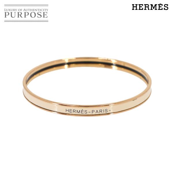 美品 エルメス HERMES ユニ エナメル バングル クレーム ローズゴールド アクセサリー Enamel Bracelet Uni 90340017