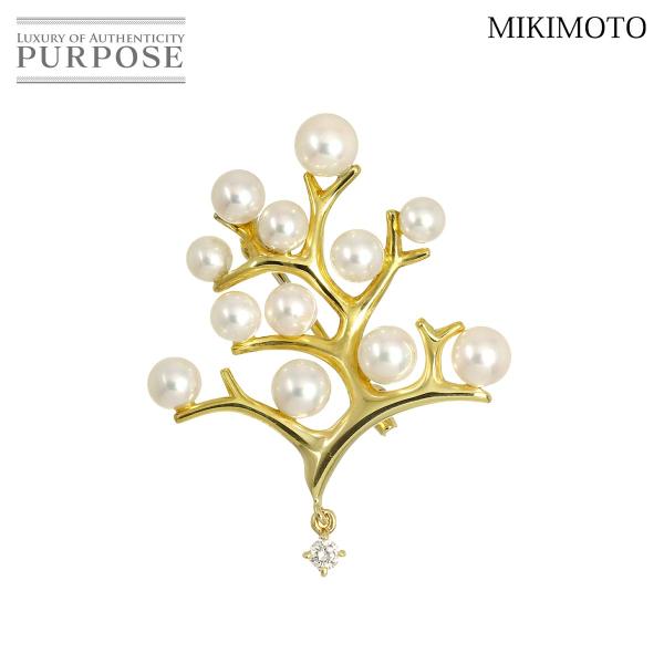 ミキモト MIKIMOTO アコヤ真珠 5.1-3.7mm ダイヤ ブローチ K18 YG イエローゴールド 750 パール Pearl Brooch 90343544