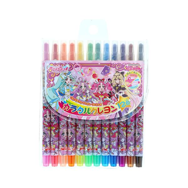 手が汚れない繰り出し式のクレヨンです♪くるくるまわしてたのしくおえかき♪【仕様】1本のサイズ：約φ10×H165mmパッケージサイズ：約W135×H190×D17mm 材質：（本体）パラフィン・PP・PS・POM・顔料、（ケース）PVC・紙...