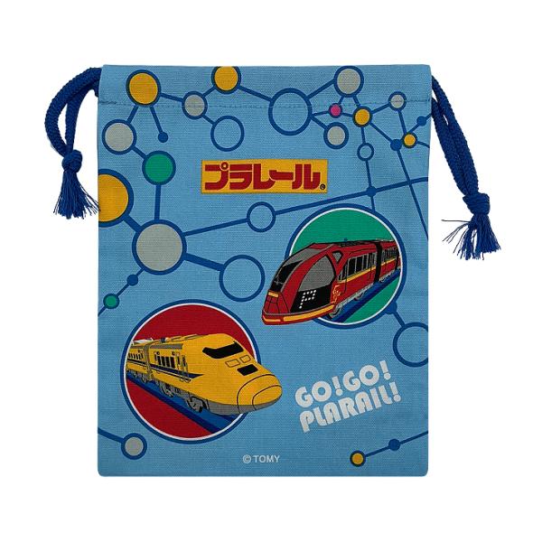 プラレールの巾着です。給食袋として大活躍なサイズ！コップ・歯ブラシ・カトラリーセットなどいろいろな小物入れに使える♪使用しない時は折りたたんで簡単に小さく収納できる◎【仕様】本体サイズ：約W180×H220mm材質：綿日本製コップ袋　小物入...
