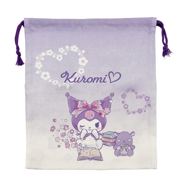 クロミの可愛い巾着です。衣類やシューズをたっぷり収納できる大きめサイズ♪体操服はもちろん、大きめの学習道具などを入れるのに便利◎【仕様】本体サイズ：約W310×H350mm材質：綿日本製体操服袋　体操着入れ　上履き　靴　シューズ　給食袋　小...