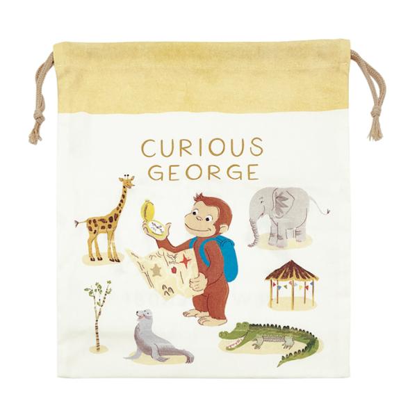おさるのジョージの可愛い巾着です。衣類やシューズをたっぷり収納できる大きめサイズ♪体操服はもちろん、大きめの学習道具などを入れるのに便利◎【仕様】本体サイズ：約W310×H350mm材質：綿日本製絵本　体操服袋　体操着入れ　上履き　靴　シュ...