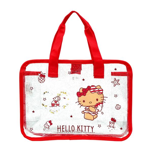 夏の定番アイテムのビニールトートバッグです。タオルや水着などプールに必要なものをいれられて便利♪大きく開くので中のものを出し入れしやすくなっています◎【仕様】サイズ：約W360×H25.5×D130mm材質：塩化ビニル※折りたたんで発送させ...