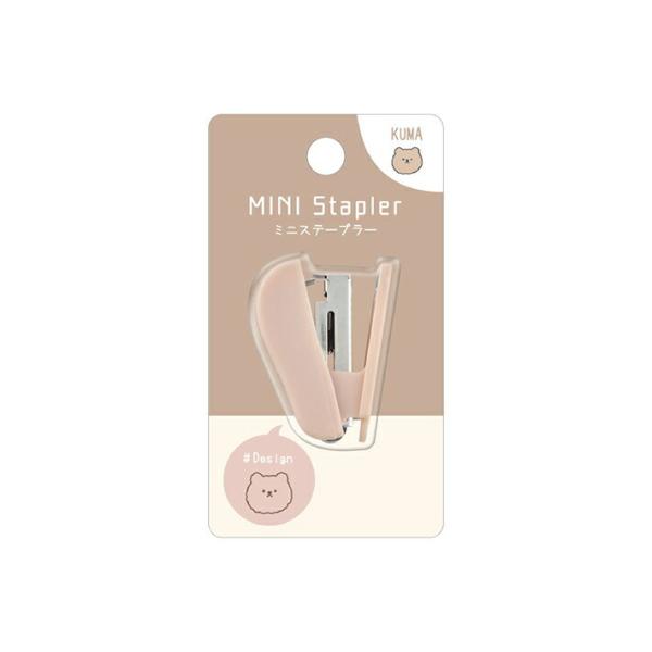 ペンケースに入れやすいミニマムサイズのステープラーが登場♪天面のワンポイントがかわいいデザイン◎【仕様】パッケージサイズ：約W50×H90×D20mm材質：PS(プラスチップ部)、ステンレス(金属部)10号針対応コンパクト　小さい　ミニサイ...