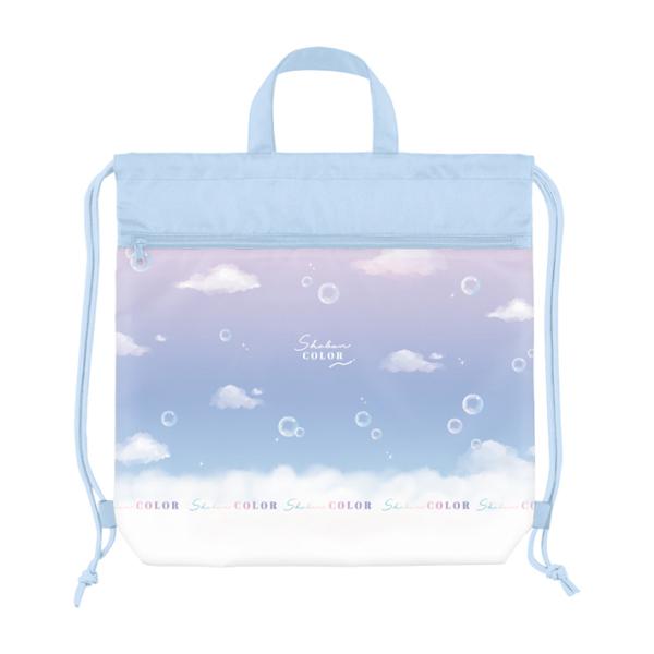 通学や普段使いに便利なナップサック！内側は撥水加工されているので、水泳の授業やプールの習い事にぴったり！持ち手付きなので机に引っ掛けたり、手提げとして使うこともできる♪便利で安心なファスナーポケット付き◎【仕様】本体サイズ：約W430×H4...