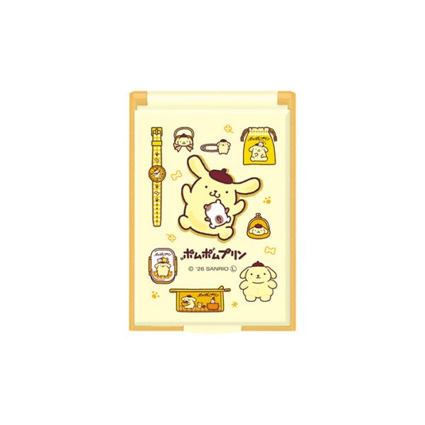 ポムポムプリン30周年をお祝いする特別なデザインのミラーが登場！開いてスタンドになるのでお化粧直しにもぴったり♪ポーチや小さなバッグに入れて持ち運びやすいコンパクトサイズ◎【仕様】本体サイズ：約W57×H83×D6mmパッケージサイズ：約W...