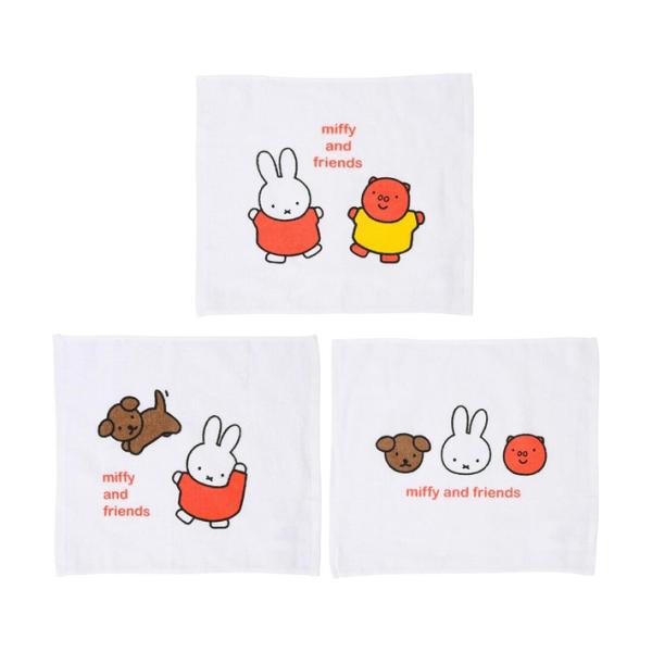 ミッフィーのわいいランチアイテムが登場♪便利なおしぼりタオル3枚セットです。用途別に使い分けるも良し、お友達や兄弟・姉妹で分けるも良し◎【仕様】商品サイズ：約W330×H290mm素材：綿100%内容：おしぼり3枚入りランチグッズ　おてふき...