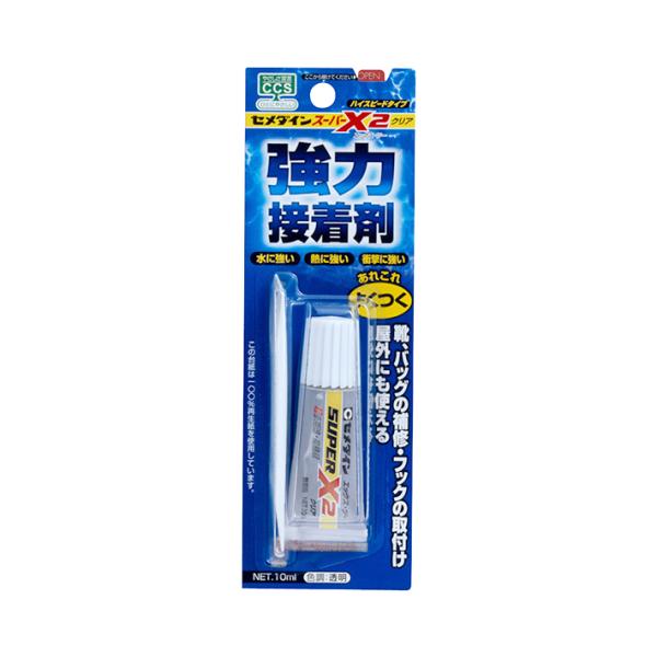 水・熱・衝撃に強い、強力接着材。靴、バッグの補修、フックの取り付け、ペットボトル工作などに。【仕様】パッケージサイズ：約W57×H174×D21mm容量：10ml付属品：ヘラ成分：特殊シリコーン変成ポリマー色：透明DIY　日曜大工　工作　図...