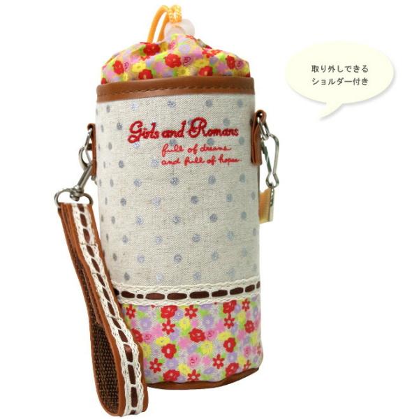 かわいいボトルケース登場♪長さを調節できる肩掛けストラップと、ハンドストラップの２WAY♪もちろん、ショルダーストラップだから肩から下げてもGOOD◎英語の刺繍がおしゃれ☆【サイズ】直径約80×160mm【備考】500mlまでのペットボトル...