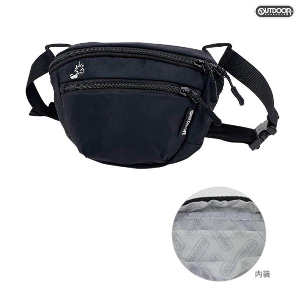 アウトドアプロダクツ×スヌーピーのコラボバッグ！ワンポイントの刺繍柄入りのおしゃれな2wayウエストバックです。裏側がメッシュになっているで通気性も◎【仕様】サイズ：約W210×H140×D50mm材質：ナイロンPEANUTS　ビンテージピ...