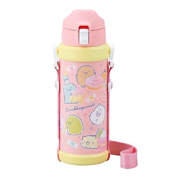 ワンプッシュオープンで飲みたい時にさっと飲めるステンレスボトル！真空二層構造で保冷効果が長持ち♪ロック機能付きで持ち運びもあんしんです♪【仕様】サイズ：約85φ×H255×D100mm容量：0.8L保冷効力：10度以下（6時間）材質：ステン...