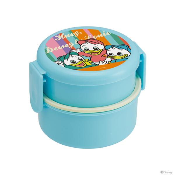 小さな丸型のシンプル2段お弁当箱。コンビニの丸型おにぎり1個が袋のまますっぽり入ります♪上段下段とも、ごはんがつきにくい「くっつかない加工」が施されています。内蓋収納フォーク（プラスチック製）付き。食べ終われば1段にコンパクトに収納できます...