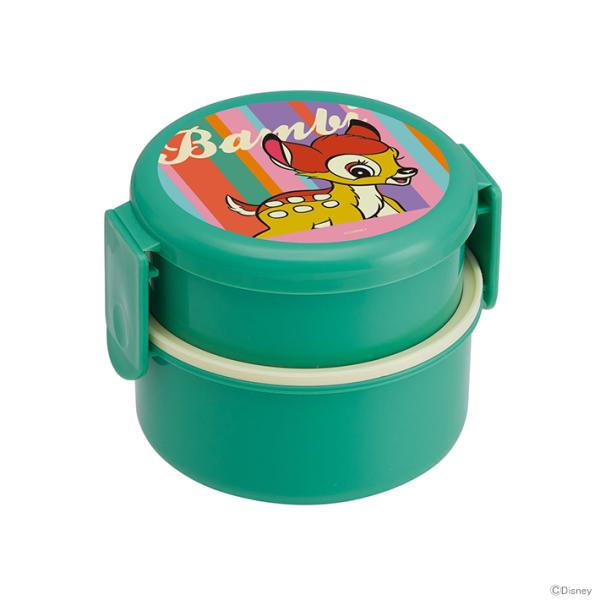 小さな丸型のシンプル2段お弁当箱。コンビニの丸型おにぎり1個が袋のまますっぽり入ります♪上段下段とも、ごはんがつきにくい「くっつかない加工」が施されています。内蓋収納フォーク（プラスチック製）付き。食べ終われば1段にコンパクトに収納できます...