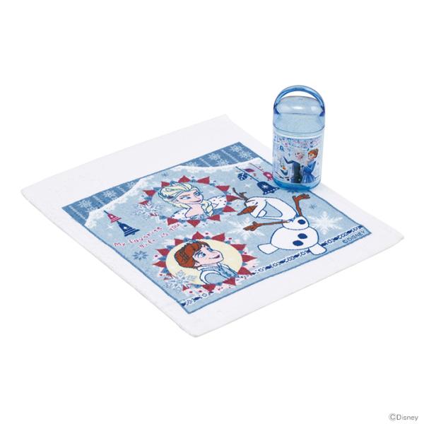 ランチタイムがより楽しくなる♪アナと雪の女王柄がかわいいランチグッズです。行楽や普段使いに便利なおしぼり＆ケースセットが登場♪ふたが開けやすいハンドル式になっています。濡れたおしぼりを凍らせて保冷剤代わりにも！【仕様】ケースサイズ：約W58...