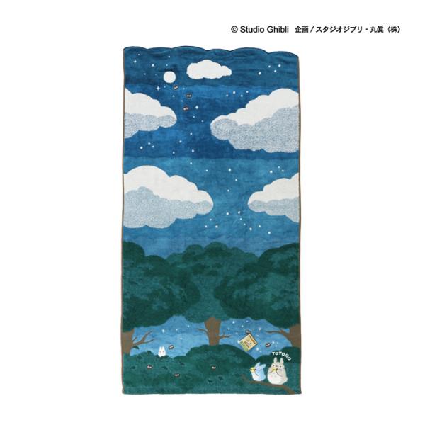 空の中トトロたちがオカリナを吹いているデザインのタオルです。暗い場所で見ると月と星とトトロの文字が光って見える蓄光プリント仕様◎抗菌防臭加工で、嫌な臭いを防ぎ、繊維上の細菌の繁殖を抑制♪鞄に入れやすいサイズで持ち運び◎【仕様】サイズ：約W6...