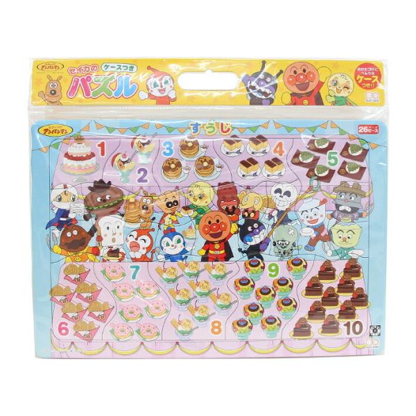 アンパンマン、セイカのパズルが登場！ケースつきでとても便利◎プレゼントにもおすすめです。【仕様】26ピース本体サイズ：W374×H251×D5mmパッケージサイズ：W377×325×D5mm材質：(本体)紙／(おかたづけぶくろ)PP日本製そ...