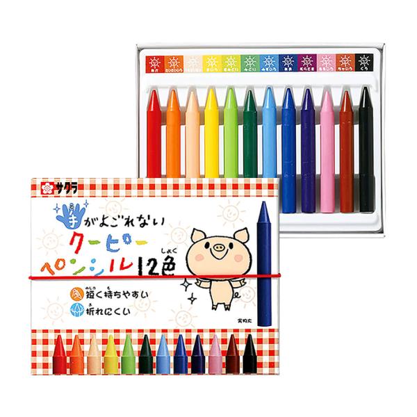 サクラクレパス「手がよごれないクーピーペンシル」です。手がよごれないので小さなお子様のお絵かきにピッタリ！【特長】●ベタつかず手が汚れない。●ぬりカスが少なく周囲を汚しにくい。●短いので持ちやすく、全部が芯で折れにくい。●持ち運ぶとき散らば...