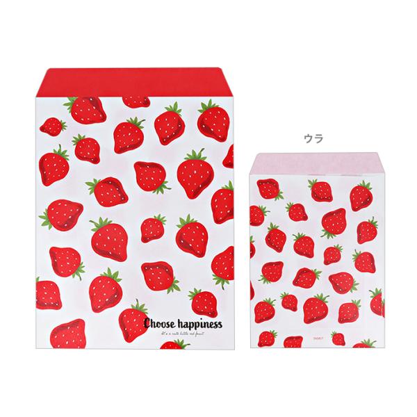 ギンガムチェック×イチゴのかわいい文具シリーズが登場♪お菓子や小物のお裾分けなど、マルチに使える便利な封筒です。中身がうっすら透けるような紙質で、おしゃれにプレゼントを包装できる♪【仕様】本体サイズ：約W130×H187mmパッケージサイズ...