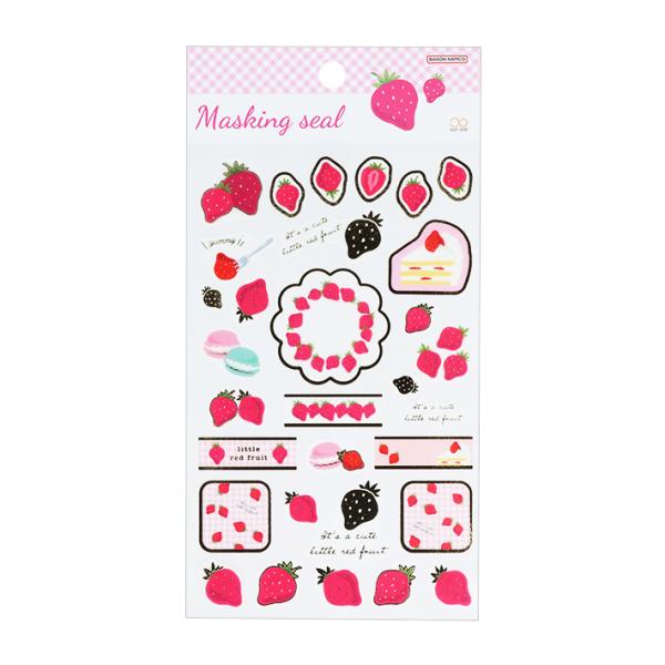 ギンガムチェック×イチゴのかわいい文具シリーズが登場♪貼ってはがせるマスキングテープ素材のシール♪手紙やデコレーション、ラッピングなどに使えます◎おしゃれな箔押し入り！【仕様】本体サイズ：約W90×H145×D0.1mmパッケージサイズ：約...