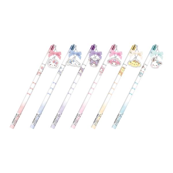 サンリオキャラクターズのステーショナリーが登場！丸軸で握りやすい鉛筆なので勉強に最適な鉛筆です♪かわいいリボン＆アクリルマスコット付き◎【柄】・ハローキティ・シナモロール・クロミ・マイメロディ・ポムポムプリン・ポチャッコ【仕様】2B鉛筆本体...