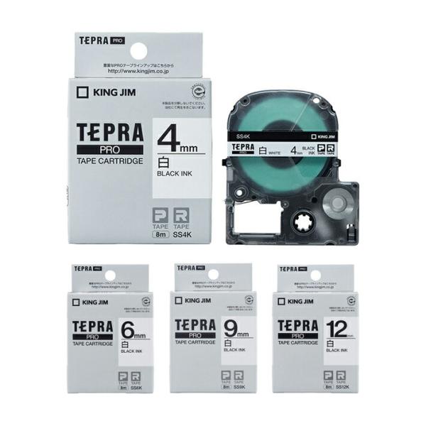 テプラプロ専用テープ！ラベル幅：4mm／6mm／9mm／12mmテープ色：白印字色：黒テープの長さ：8m