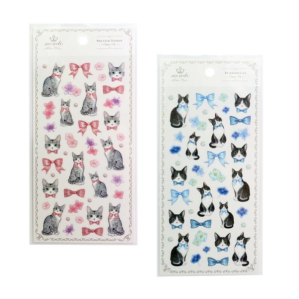 ガーリーイラストが人気の「たけいみき」のステーショナリーアイテムが登場！大人かわいいおしゃれな猫のシール♪色紙やアルバム、日記やスケジュール帳のデコレーションやギフトにもおすすめ◎【柄】・シルバータビー（4920097158445）・タキシ...