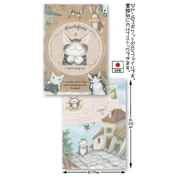 ダヤンの３ポケットのＡ５ファイルです。書類別に分けてストックできます。-----＜スペック＞ポリプロピレンサイズ：220×155mm製造販売：株式会社わちふぃーるど日本製
