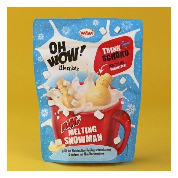 スノーバディの形をしたバニラフレーバーのフィリング入りホワイトチョコレートです。温めたミルクに3〜4個入れ、溶け始めたら混ぜてお召し上がりください。別のフレーバーもご一緒にどうぞ。