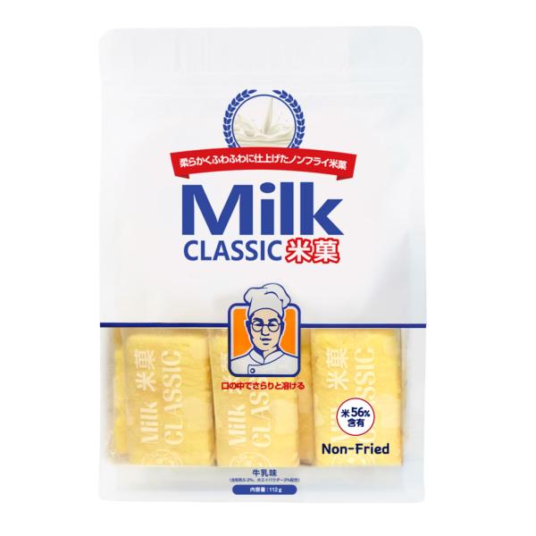 ミルククラシック 米菓子112ｇ韓国大ヒット商品。ノンフライのお米のお菓子です。なめらかな食感と風味で、幼児からお年寄りまで気軽に楽しめます。価格に比べてボリューム感が良く、家庭用おやつとしても適切で、子供のおやつとしても大好評です。商品情...