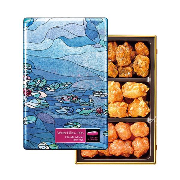 【商品概要】 麻布かりんと かりんと睡蓮（クロード・モネ）麻布かりんと名画と共に時を楽しむ「KARINTO MUSEUM」シリーズ名画をステンドグラス風にオリジナルアレンジした特別仕様の缶に、かりんと専門店麻布かりんとがこだわったかりんと各...