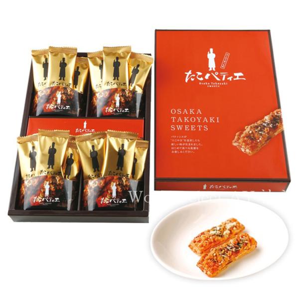 【商品概要】たこパティエ 24本入パティシエが作る本格たこやきスイーツ！パティシエが大阪伝統の味、たこやきを追求し生まれた新しい味。パティシエならではのこだわりで、ソース、青海苔、鰹節などのたこやき本来の味に、クルミやキャラメリゼ加え、初め...
