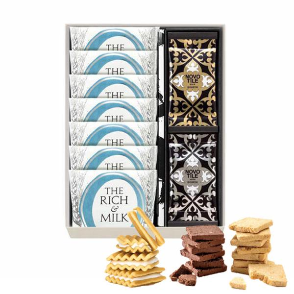 【商品概要】 黒船ザ リッチ アンド ミルク(7枚)・ノボタイル(12枚)の詰め合わせ『ザ リッチ アンド ミルク』濃厚なミルククリームを、さくさくワッフル生地でサンド。個包装7枚セットで贈答やプチギフトに最適です。『ノボタイル』チョコレー...