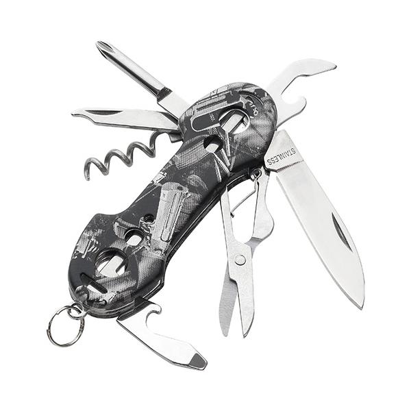 手のひらサイズのボディーに10機能を搭載したマルチナイフです。【用途】アウトドアなどでの各種作業。【機能】タフに使えるサビに強いステンレス製です。海、山、川やキャンプなど様々な用途に合わせて、それに適した機能を搭載したモデルです。●機能:缶...