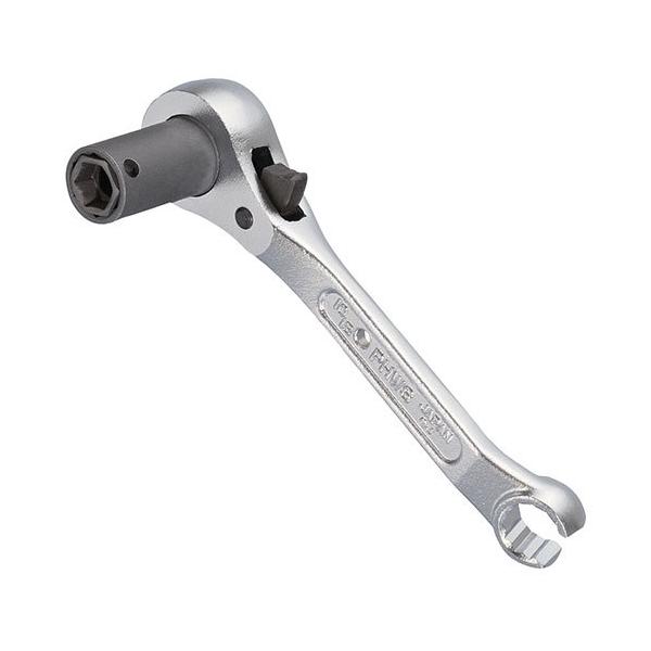 ■用途ショート吊バンドレンチ。■機能ソケット部はスライド式ダブルソケットを採用しており、一方向で2サイズ使える為、持ち替え不要で作業効率が格段にアップします。別売りのマルチソケットを装着することで蝶ネジや大径パイプなどの着脱作業にも使え、用...