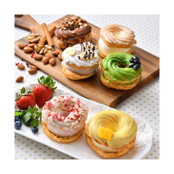 リング状のおしゃれなシュー・パリブレストにアイスをサンド。チョコがけやトッピングをほどこし見た目も華やかなアイスギフトです。■配送不可地域：離島は配送不可■温度帯：冷凍■アレルゲン表示：（義務7品目）小麦、卵、乳成分■アレルゲン表示：（推奨...