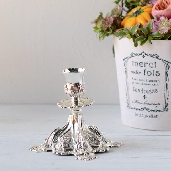 キャンドルホルダー キャンドルスタンド ろうそく立て ローソク立て １灯型 スティックタイプ シルバー雑貨 おしゃれ アンティーク調 ディスプレイ クリスマス