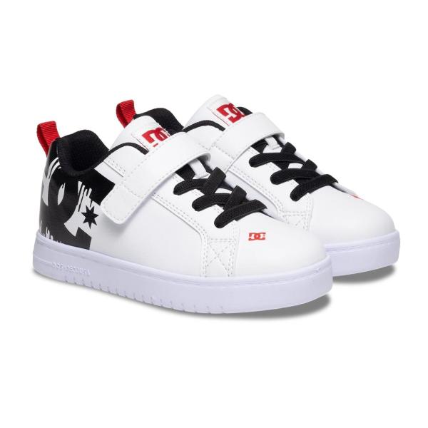 DCの定番モデルCOURT GRAFFIKのライトウェイトバージョン。面ファスナーのストラップと伸縮性のあるシューレースが、足をしっかりとホールドし着脱も簡単なデザイン。フォームパッド入りのタンと履き口と、軽量でクッション性に優れたEVA素...