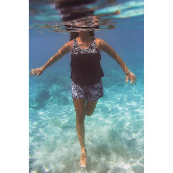 胸元に切り替えをあしらった、2枚仕立てのタンクトップが特徴のセットアップスイムウェア。ピッタリと安心感のあるインナーに、ふんわりしたタンクトップでシルエットをカバー。ボトムは股上深めのキュロットタイプで、ヒップラインをきれいに見せます。ボデ...