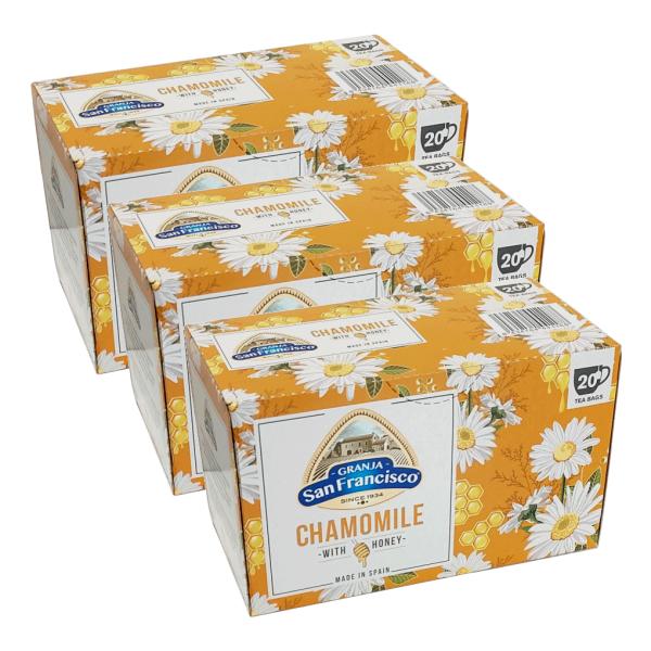 　本品は、GRANJA San Francisco はちみつカモミールティ（20袋入）の３箱セットです。　はちみつカモミールティ３箱分の価格に、全国一律送料440円を加算した、送料込み価格での販売となります。　ご注文の際、別途送料はかかりま...