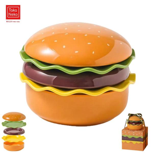 [ハンブルク スタイリング]ハンバーガーをイメージしたボウルやプレートセットのデザインで、ゲストに大きな食欲を与え、そこに含まれるおやつをさらに美味しくします。また、どんなテーブル設定にも楽しい雰囲気を加えます。楽しい食事体験を楽しむ子供や...