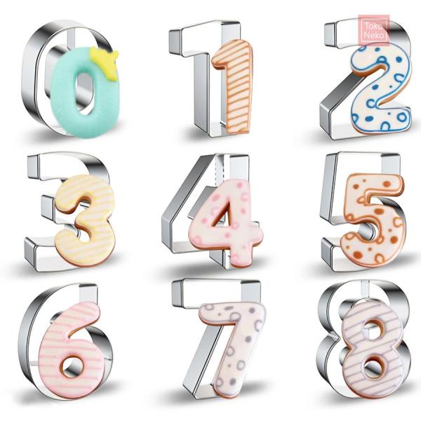 数字クッキーカッターセット:数字0~9(6&amp;amp;amp;9はカッター1個使用)の9ピース。誕生日や記念日にクッキーやスナックを作ることができます。<br><br>信頼性の高い高品質の素材:このクッキーカッ...