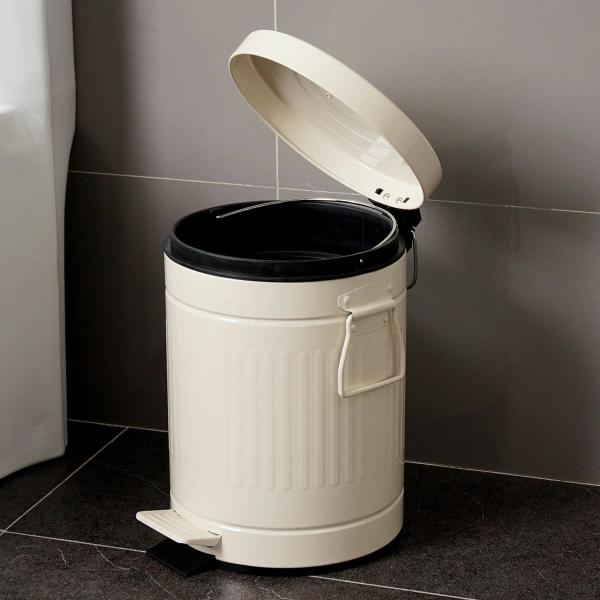 ゴミ箱 丸型ゴミ箱 8L ペダルペール 蓋付き 静音 アイボリー色 大容量 ローマンストライプ シンプル おしゃれ