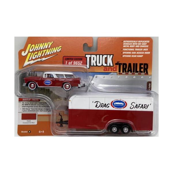 1/64 ジョニーライトニング JOHNNYLIGHTNING Truck and Trailer 2022 Release1 1955 Chevy Nomad with Enclosed Car Trailer シボレー ノマド トレーラ...