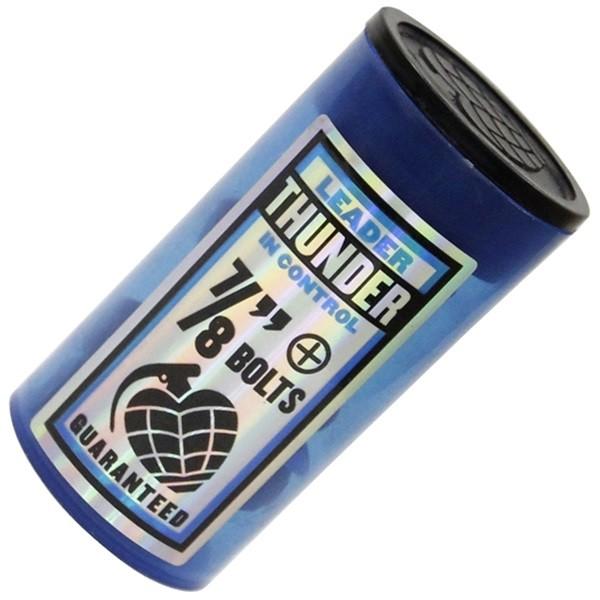 前後が分かりやすいようにカラーボルト2本がおまけで入ってるThunderのボルト、ナットセット。デッキとトラックだけを留められるピッタリの長さの7/8インチ、プラスドライバーで締める十字タイプ。ボルトのヘッドが小さいタイプなのでデッキ表面と...