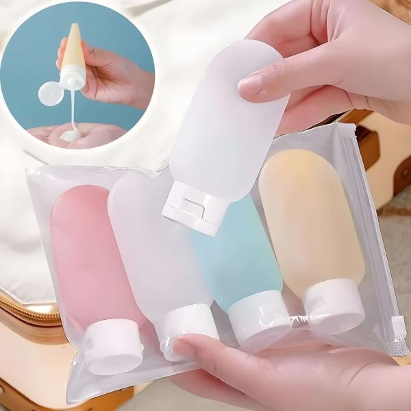 4個セット プラスチック旅行用ボトル 2.03oz - 詰め替え可能、漏れ防止、無香料化粧品容器 ローション、バス＆スキンケア製品用 携帯用洗浄ボトルセット
