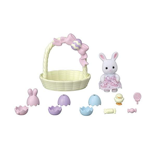 「商品情報」イースターをテーマにした、しろウサギの赤ちゃんと小物のセット。 卵の中におもちゃを隠してエッグハンティングを楽しんだり、バスケットにしろウサギちゃんと卵を入れて飾ったりできます。「主な仕様」イースターをテーマにした、しろウサギの...