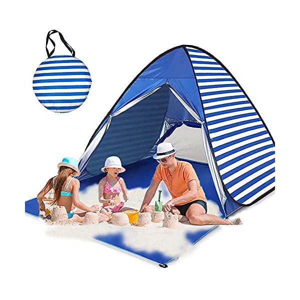 ストライプブルー/3人/-・Color:ストライプブルー・??ポップアップテント、サッと簡単収納袋から取り出して開くだけで、あっという間にテント完成！アウトドア初心者の方や女性でも素早いセットすることができます。キャリバック内部には折りたた...
