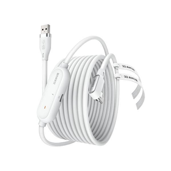 白/-/5M charging cable・パッケージ個数:1・充電ケーブルAMVRリンクケーブルは純正充電ケーブルと別充電ポートで接続できます。 L字型デザインのリンクケーブルは、VRヘッドセットとよりしっかりと接続できます。 USB-C...