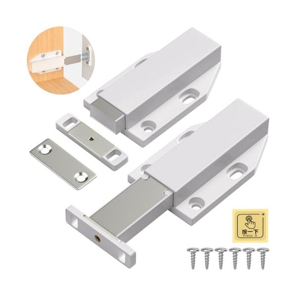 マグネット式ラッチ。ホワイト/2 Pack/PTO・Size:2 PackColor:ホワイト・パッケージ個数:2・プッシュして開く:バネ式プランジャーを内蔵し、ドアを押すだけでラッチまたはラッチ解除ができます。 ハンドルやノブが不要です。...